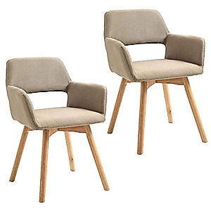 HOMCOM Dining Chairs Set of 2 Home Modern Accent Armchair for Bedroom Living Room with Fabric Surface and Solid Wood Legs, Taupe