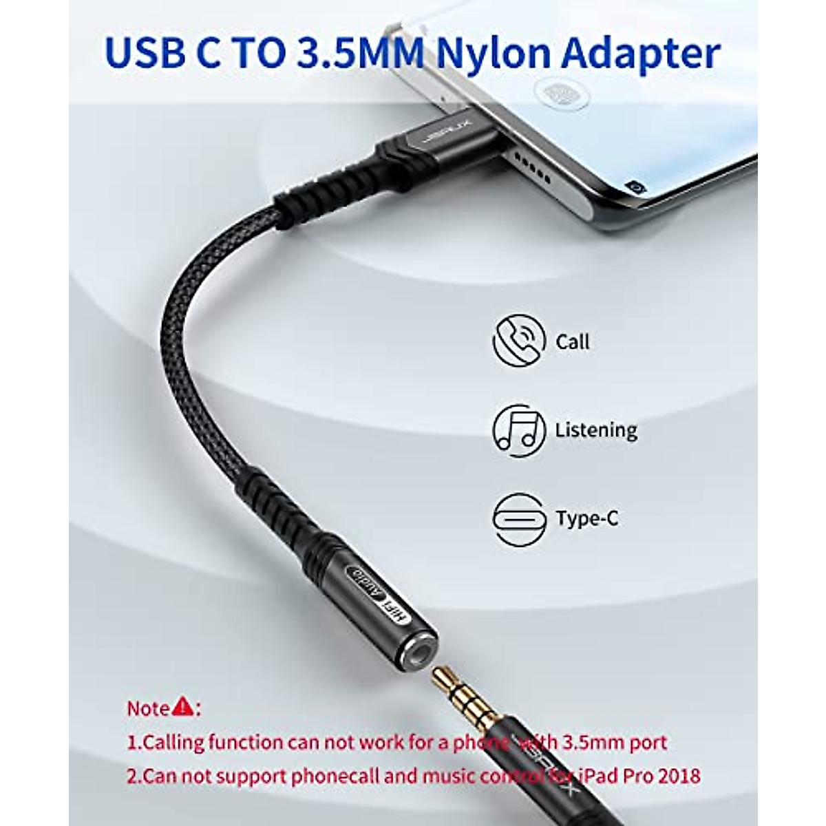 JSAUX 2-Pack USB C to 3.5mm Audio Headphone Adapter, Type C to Aux Jack Adapter Right Angle Dongle with DAC Chip Compatible with Samsung S22 S21 S20 Plus Ultra, Pixel, OnePlus, iPad Pro etc -Black