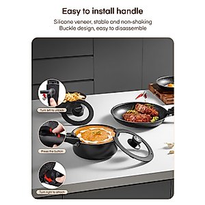 FOHERE 8pcs Pots and Pans Set with 2 Detachable Handles, Aluminum Nonstick Cookware Set, Induction Pan Set, RV Cookware Set, Oven Safe, Stackable