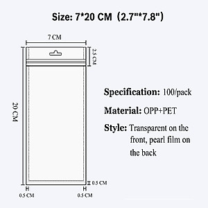 100 Pieces White Front Clear Open Top Plastic Resealable Food Storage Bags,Bags for Candy and Food Packaging,Flat Clear Mylar Ziplock Bags for Coffee Beans Nuts Jewelry (White, 7x20cm/2.7x7.8inch)