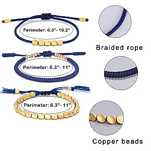 Nanafast Tibetan Copper Beads Bracelet Adjustable Handmade Braided Copper Bracelet Set for Women Men Lucky Tibetan Bracelet Gifts blue