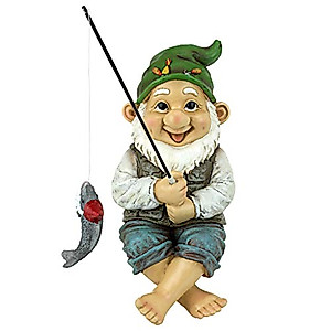 Design Toscano QM2806500 Garden Gnome Statue - Ziggy the Fishing Gnome Sitter - Outdoor Garden Gnomes - Funny Lawn Gnome Statues,Full Color
