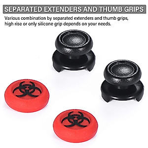 Playrealm FPS Thumbstick Extender & 3D Texture Rubber Silicone Grip Cover 2 Sets for PS5 Dualsenese & PS4 Controller(BioH Red)