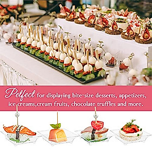 Zezzxu 100 Pack 1 oz Mini Dessert Plates with Spoons Reusable Plastic Appetizer Trays Square Small Party Serving Bowls for Trifle, Cheesecake, Chocolate Truffles, Ice cream