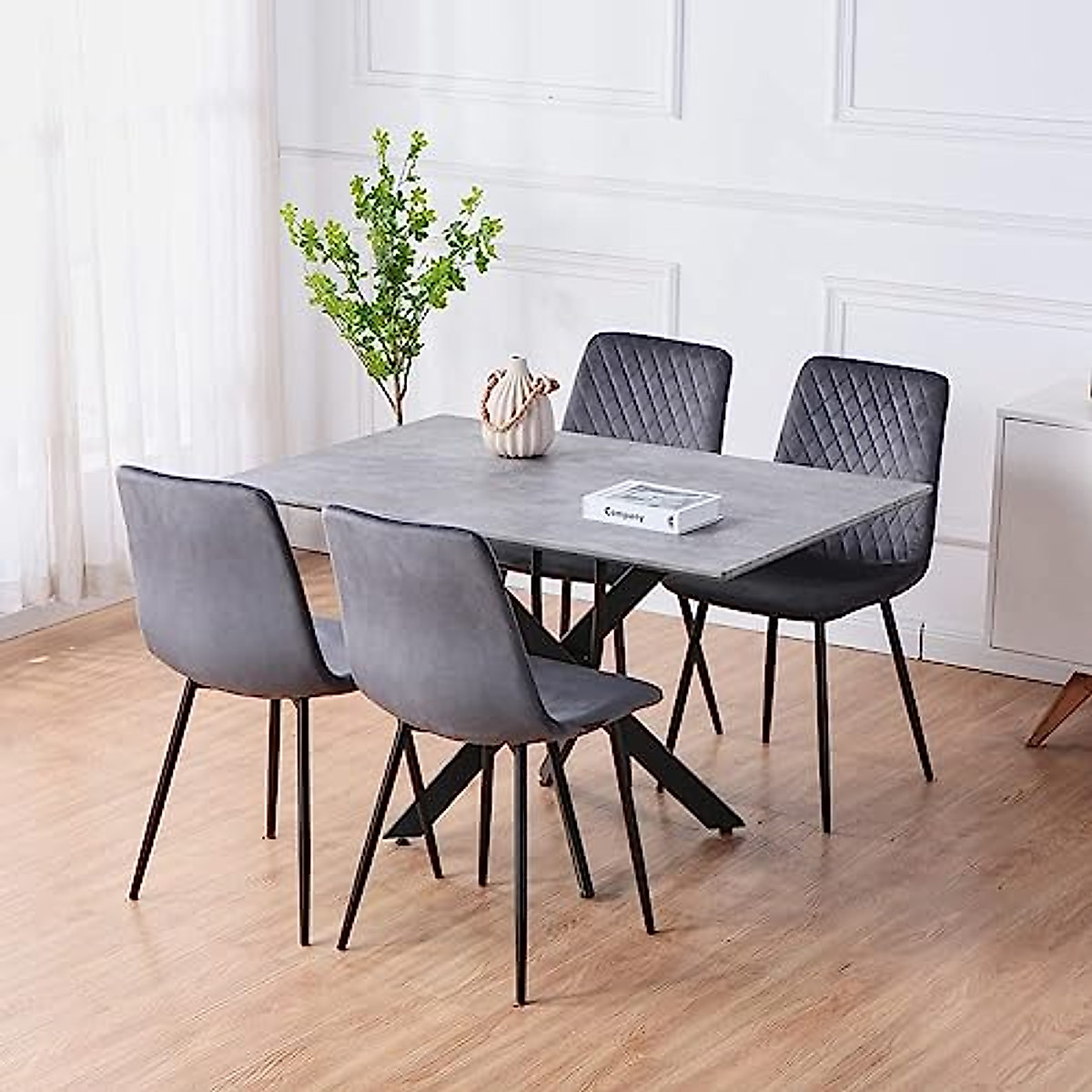 NIERN Marble Dining Table with Chromed Legs,47" Modern Rectangular Kitchen Table for Dining Room Kitchen,Grey