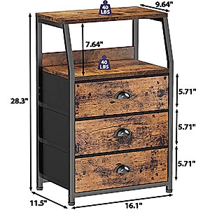 Furnulem 9 Drawer Dresser Large with Shelf and Nightstand with 3 Drawers and 2-Tier Shelf, Fabric Dresser Organizer Storage Tower for Bedroom, Closet, Hallway, Nursery, Sturdy Steel Frame, Wood Top