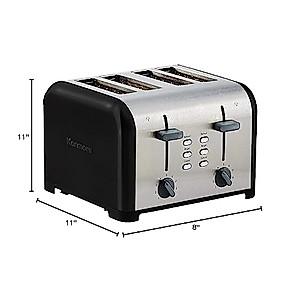Kenmore 4-Slice Toaster, Black Stainless Steel, Dual Controls, Extra Wide Slots, Bagel and Defrost Functions, 9 Browning Levels, Removable Crumb Trays, for Bread, Toast, English Muffin, Toaster Strudel