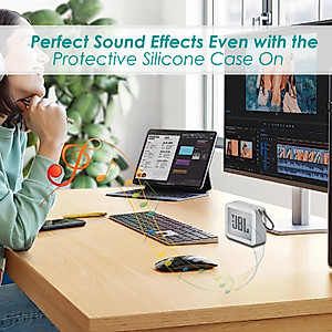 GeeRic Silicone Carrying Case Compatible with JBL GO 2, Portable Stand Up Skin Cover for Outdoor Bluetooth Speaker with Carabiner, Gray