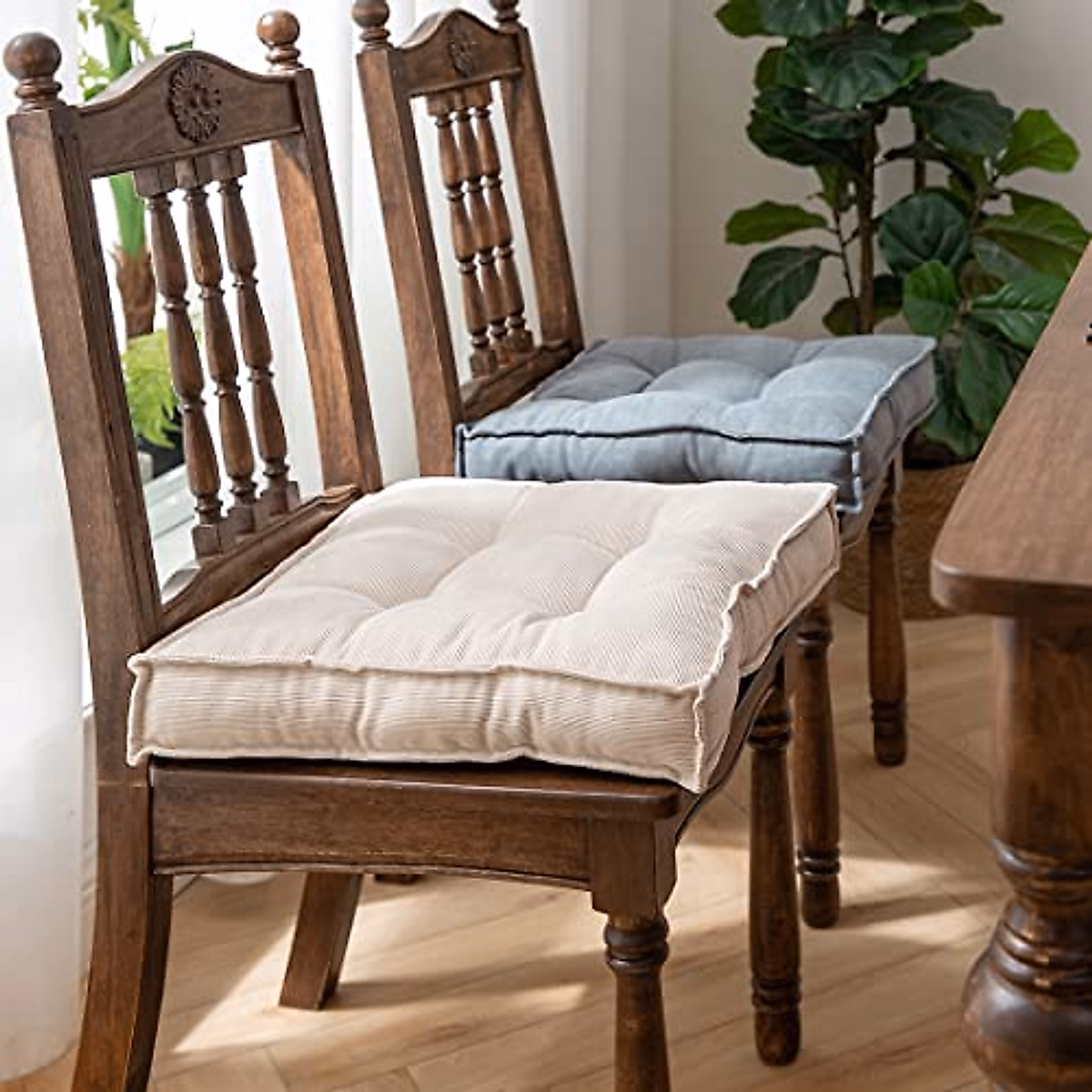 vctops Corduroy Striped Square Chair Cushion Pad Solid Tufted Seat Cushion Pads for Dining Chairs, Office Chairs, Car, Floor, Outdoor, Patio (Grey,18"x18"x3")