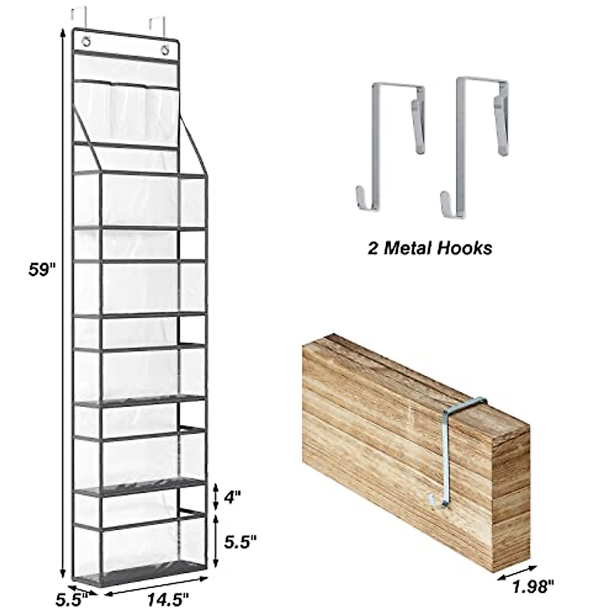 Fixwal 6-Shelf Over Door Hanging Pantry Organizer Storage with Clear PVC Pockets Nursery Closet 3 Small for Bedroom Baby Kids Cosmetics Toys and Sundries