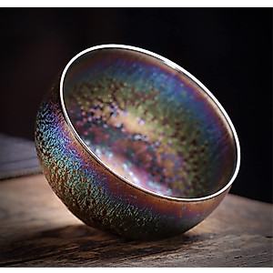 HAPPYDOG Colorful JianZhan Tenmoku Tea Cup Bowl Ancient Chinese Crafts Mug Designer Collection Ceremony Ancient Style HandWork Made (AA)