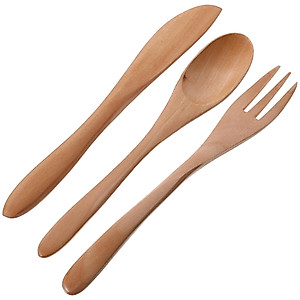 Kichvoe Wooden Cutlery Set Wood Kitchen Flatware Kids Tableware Reusable Dinnerware Spoon Fork Utensil for Home Preschool