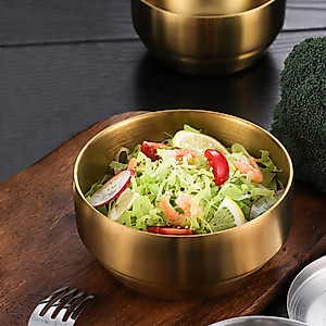 Roucerlin 4Pack Thick 304 Stainless Steel Bowls, Small Double Wall Rice Bowls, Stainless Steel Soup Bowl Salad Bowl Noodle Bowl, Metal Bowls for Fruit Cereal Snack Appetizer (Gold, 4.1in)