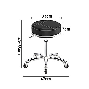 JHKZUDG Round Rolling Stool with Wheels,PU Leather Height Adjustable Salon Stool,Esthetician Chair Tattoo Stool with 360° Swivel,for Spa/Salon/Tattoo Work,Camel