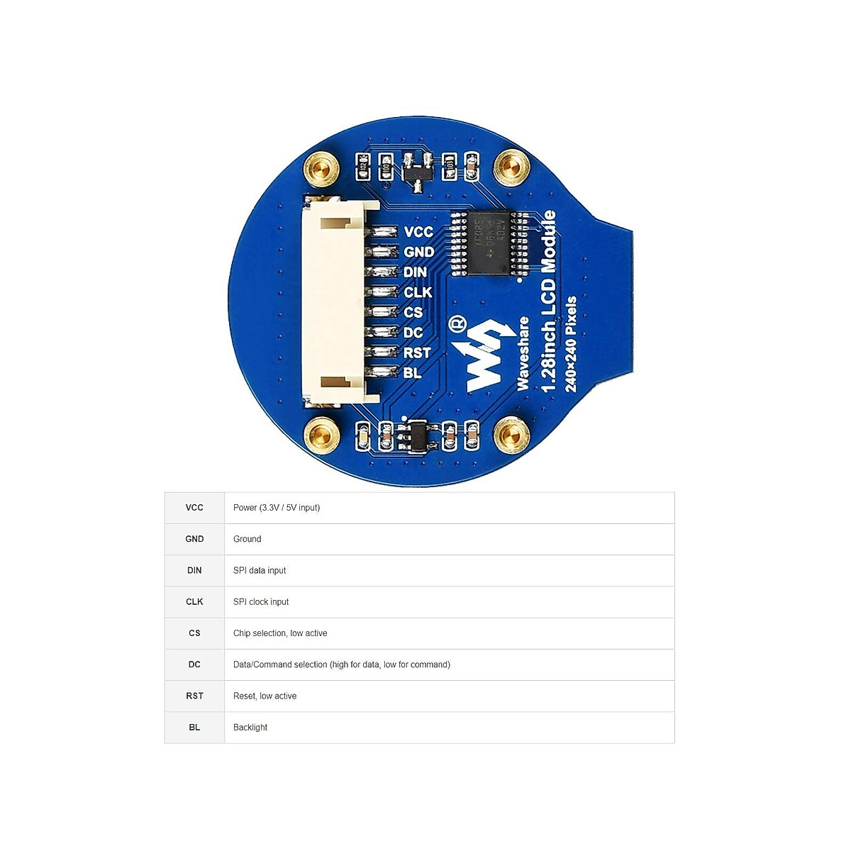 1.28inch Round LCD Display Module 240×240 Resolution 65K RGB LCD HAT for Raspberry Pi 4B/3B+/3B/2B/Zero/Zero W/Zero WH, Jetson Nano,Arduino, STM32,Embedded GC9A01 Driver, SPI Interface