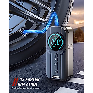 BUVAYE Tire Inflator Portable Air Compressor, 150PSI Fast Tire Inflator & Cordless, Portable Air Compressor For Car Tires, Motorcycles, Bikes, Balls, Air Pump For Car Tires