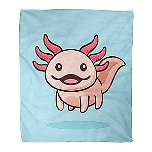 Axolotl Blanket,Plush and Warm Home Soft Cozy Portable Fuzzy Throw Blankets for Couch Bed Sofa,Cute Axolotl (Ambystoma Mexicanum) in Front of A Light Blue,40"x50"