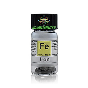 Iron Metal Element 26 Fe, Pieces 99.99% 5 Grams in Glass Vial with Label