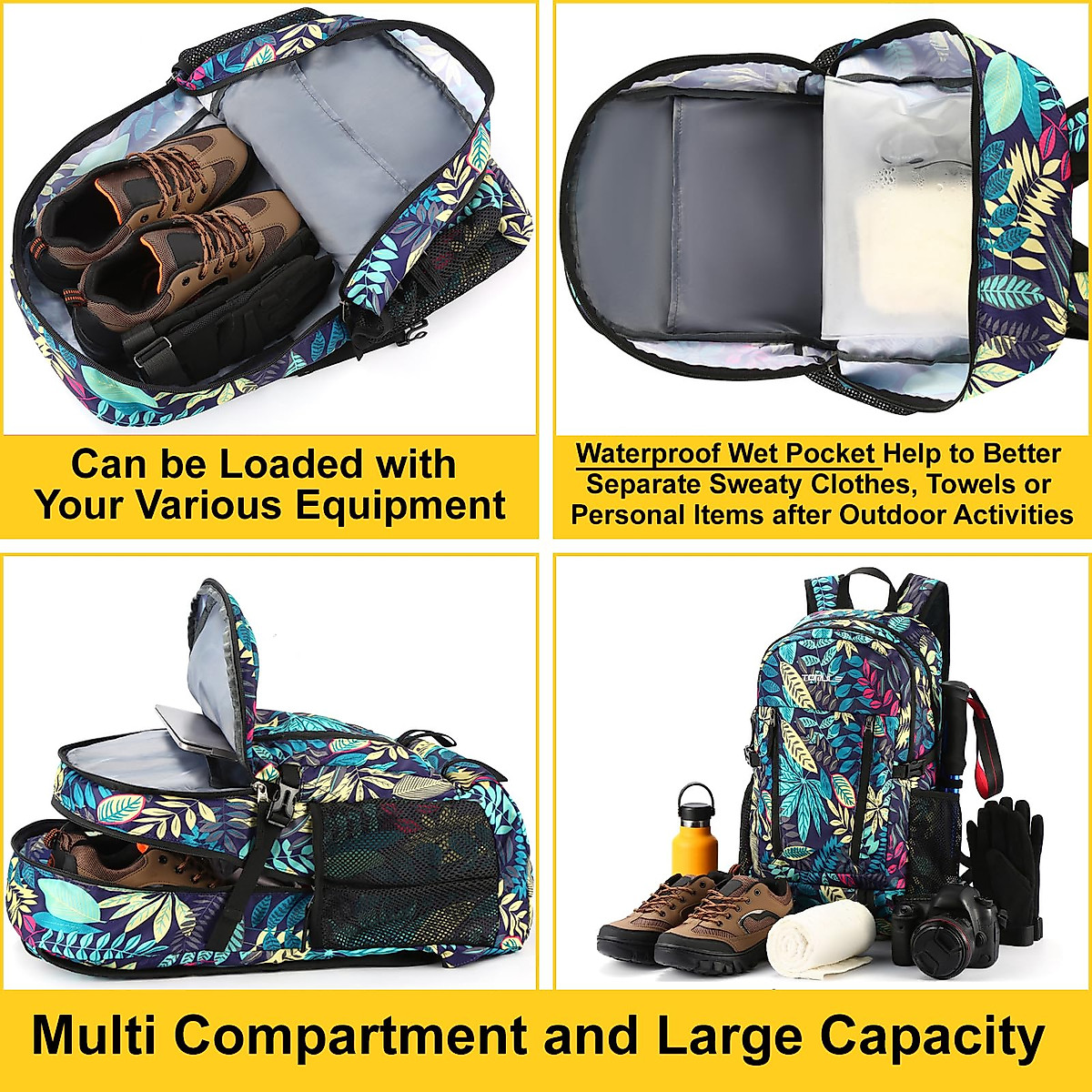 TOMULE Day Hiking Backpack for Women,Small Waterproof Backpack for Women,Lightweight Travel Backpack for Women Tropical