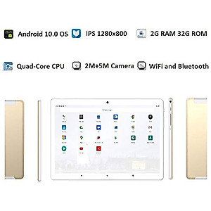 ibowin 10.1Inch 1280x800 IPS Android 10.0OS Tablet PC 2G RAM 32G ROM Quad-core Processor Type C Charge 3G Unlocked SIM 5M Camera Bluetooth (Golden)