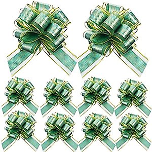 GUIFIER 20 Pack 6" Pull Bows Gift Wrapping Bows, Large Pull Bow with Ribbon, Gift Wrap Bow Knot Ribbons Present Bows, Pull Flower Ribbon Bows for Gift Baskets, Birthday, Party, Christmas - Green