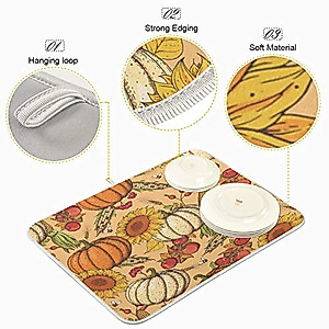 Dish Drying Mat for Kitchen Counter Absorbent Reversible Microfiber Sink Mats Large, Pumpkin And Sunflower 18x24 inch