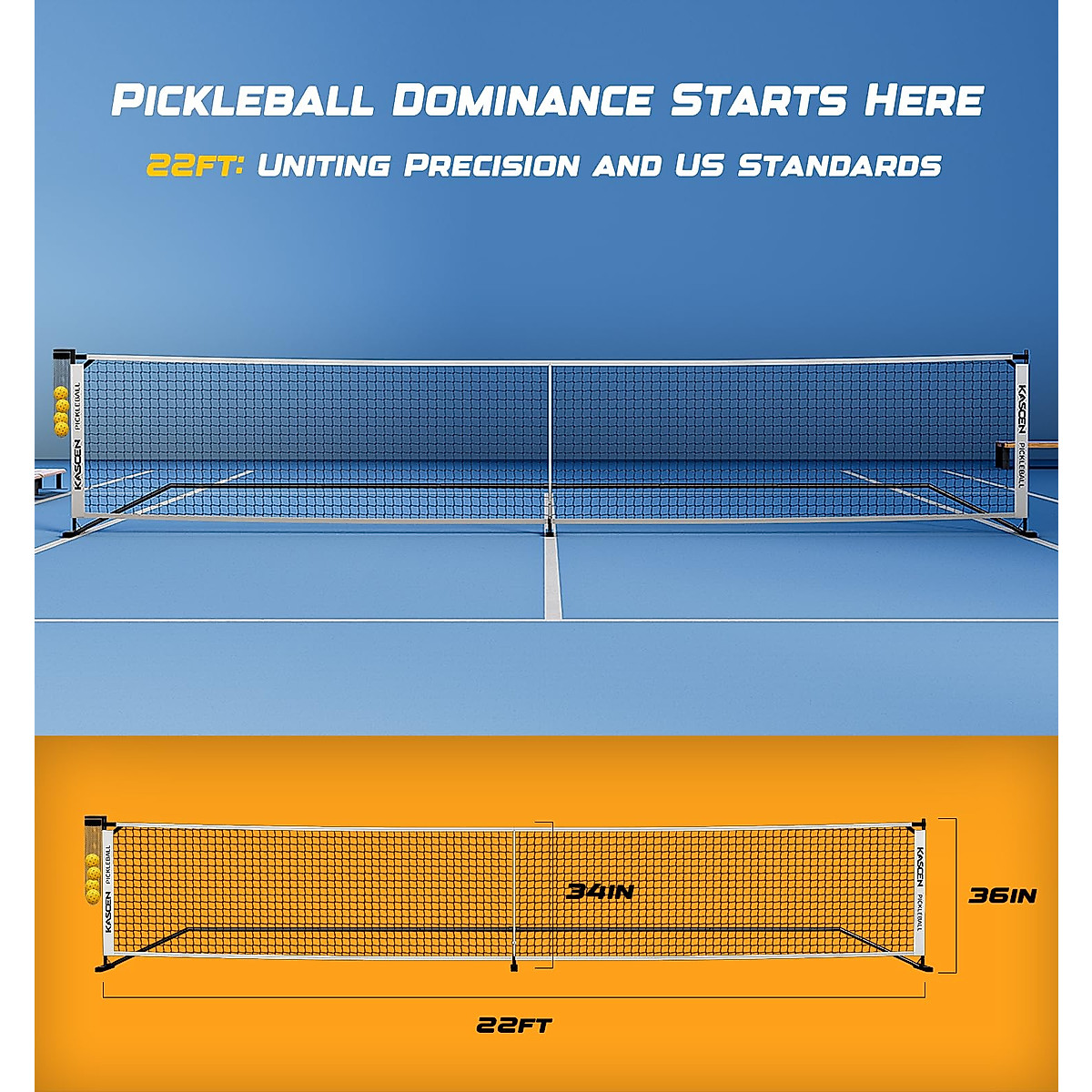 Pickleball Net - 22 FT USAPA Regulation Size Portable Pickleball Net, Pickle Ball Net with Exclusive Ball Holder, 4 Pickleballs & Carry Bag, Pickle Ball Net for Outdoor Indoor Driveway Backyard White