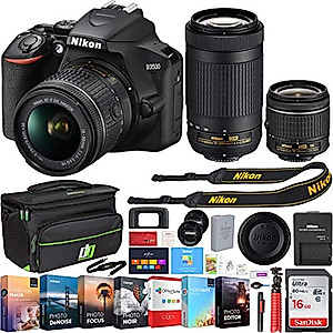 Nikon D3500 24.2MP DSLR Camera w/AF-P 18-55mm VR Lens & 70-300mm Dual Zoom Lens - (Renewed) + 16GB Bundle