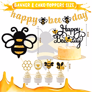 158 PCs Bee Party Decorations, Hombae Happy Bee Day Themed Birthday Party Decorations Backdrop Balloon Garland Banner Tablecloth Cake Cupcake Toppers Cutout Honey Bumble Bee Yellow Black