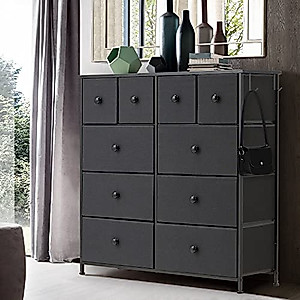 Sapodilla 10 Drawers Dresser for Bedroom,Chest of Drawers with Metal Frame Side Hook Wood Top,Large Capacity Closet Dresser in Living Room Hallway Nursery Storage Room (Black Grey, 10 Drawers)