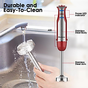 Blackcow Immersion Blender Handheld,800W Powerful Electric Hand Blender with 6-Speed&Turbo,Electric Mixer Handheld for kitchen,Smoothie,Soup,Baby Food,Puree,Drinks,RoseRed
