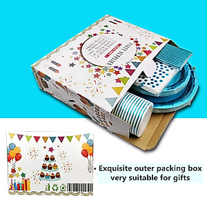 Blue Birthday Party Decorations Party Supplies Heavy Duty Disposable Metallic Blue Paper Plates and Napkins Dinnerware Set for Halloween,Baby Shower,Wedding-125PCS