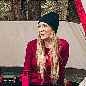 MERIWOOL Unisex Merino Wool Cuff Beanie Winter Hat for Men and Women Black