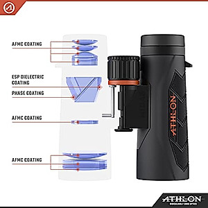 Athlon Optics 10x42 Midas G2 UHD Black Binoculars with Eye Relief for Adults and Kids, High-Powered Binoculars for Hunting, Birdwatching, and More