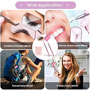 1 PCS Large Lash Mirror for Eyelash Extension Supplies+1 PCS Storage Bag,Stainless Steel Light-weight Detachable Eyelash Mirror for Extensions,Makeup Inspection Mirror for Lash Tech Supplies(Pink)