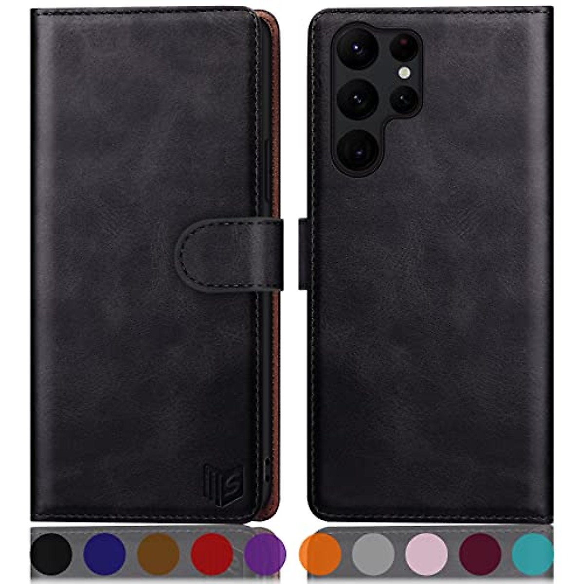SUANPOT for Samsung Galaxy S23 Ultra Wallet case with RFID Blocking Credit Card Holder,Flip Book PU Leather Protective Cover Women Men for Samsung S23Ultra Phone case Black