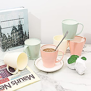 JGIRL coffee cup 6-piece set, plastic coffee cup set, 10 oz non-breakable plastic coffee cup, with handle, BPA-free, 3colors, reusable plastic cup (dishwasher safe)