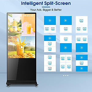 antfraer 55INCH Digital Signage Floor-Standing 4K Digital Signage Kiosk, Touch Screen Totem for Indoor LCD Advertising Display, Android 11.0 OS with WiFi & UHD Inputs Digital Signage Displays