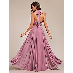 Ever-Pretty Women's Bright A Line Backless Ruched Sleeveless Long Wedding Guest Dress Orchid US10