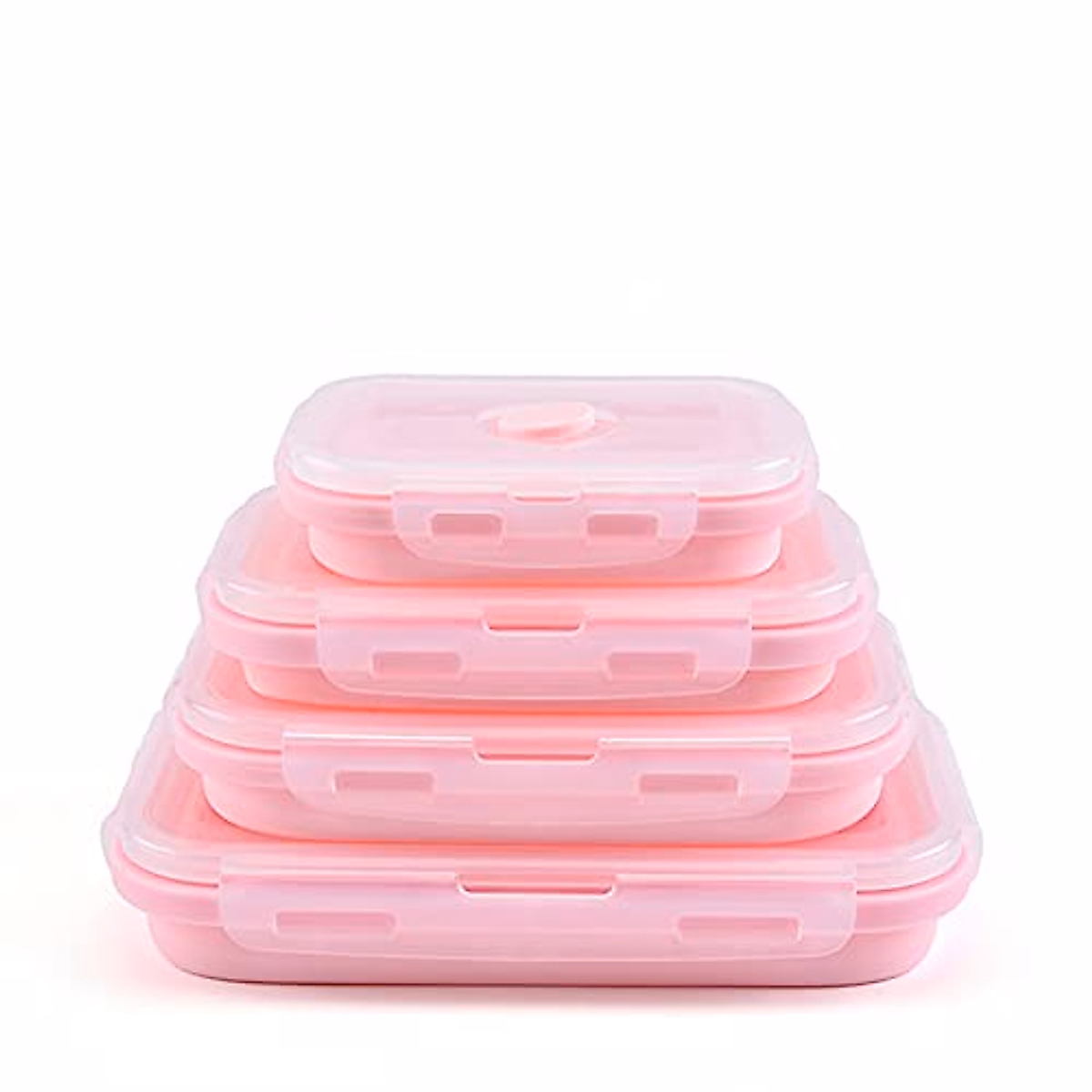 4-piece Collapsible Silicone Lunch Box, Portable Food Storage Container Outdoor Picnic Box Space Saving, Microwave, Dishwasher and Freezer Safe 350/500/800/1200mL350/500/800/1200mL(Pink)