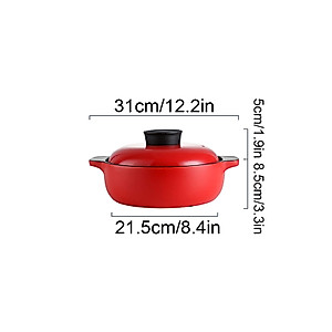 soup pot Stockpot with lid Premium Ceramic Casserole with Lid Heat Resistant Soup Pot Classic Round Stockpot Earthenware Pot Crimson Red 1.4L 2.4L Induction Casserole Cookware ( Size : 2.4L )