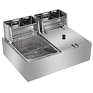 Winado 12.7QT Capacity Electric Deep Fryer with Baskets & Lids, 12L Countertop Stainless Steel Dual Tank Temperature Control Frying Machine, for Home & Commercial 5000W 60Hz 110V