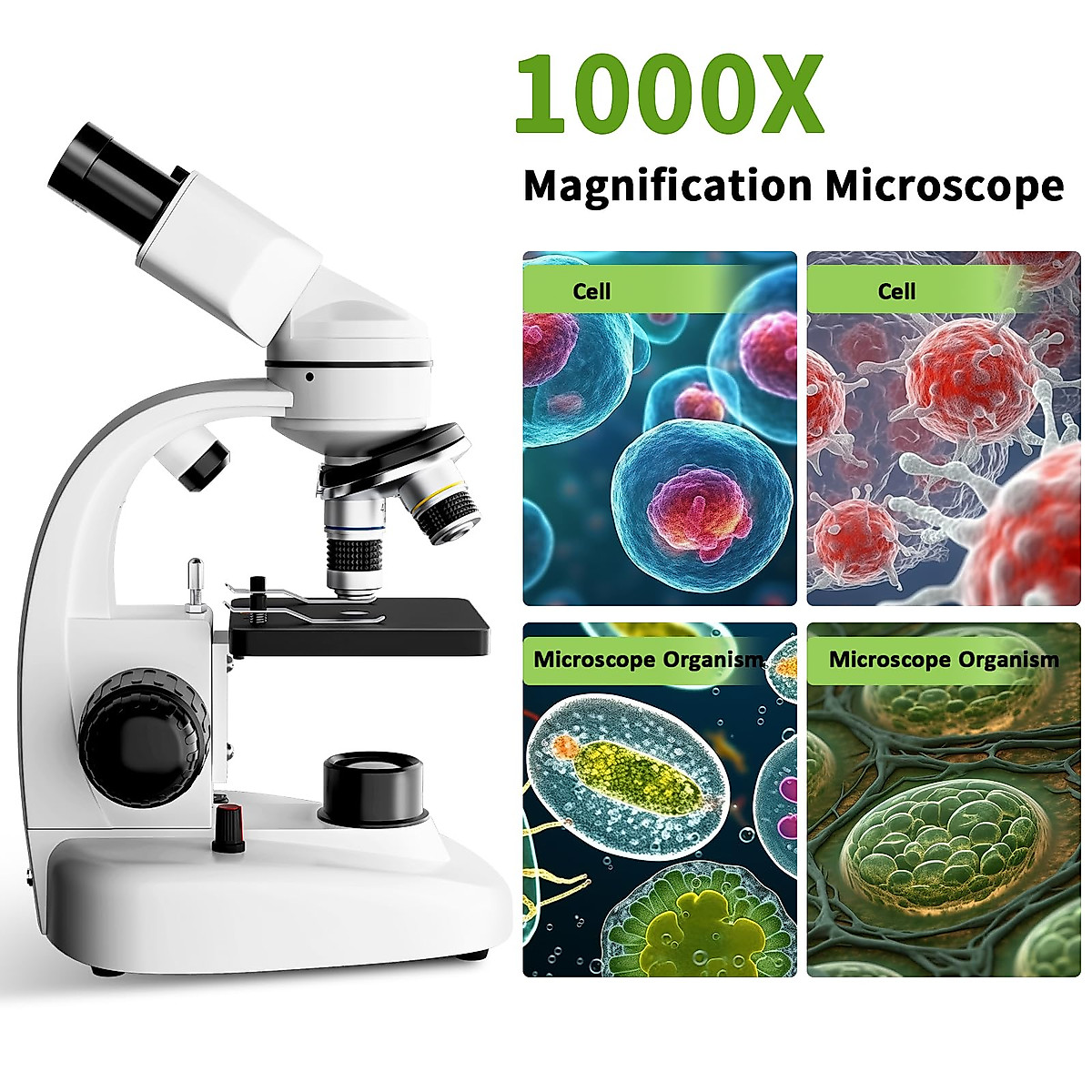 USCAMEL 40X-1000X Magnification LED Binocular Compound Microscope,Professional Compound Microscope with Wide-Field 10X 25X Eyepieces,Microscope Slides,Phone Adapters,Cleaning Paper