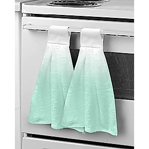 OneHoney 1PCS Hand Tie Towels for Bathroom Kitchen-Gradient White and Mint Green Decor Hanging Towel Tea Bar Dish Cloth Soft Coral Fleece Absorbent Washcloth,Abstract Minimalism Modernity