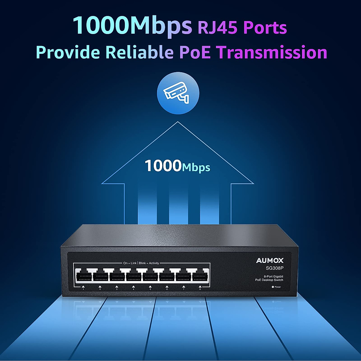 Aumox 8 Port Gigabit PoE Switch, 8 Port PoE 120W, Gigabit Ethernet Unmanaged Network Switch, Plug and Play, Sturdy Metal Housing, Traffic Optimization