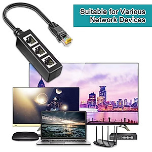 Tomjoy RJ45 Ethernet Splitter Cable, vienon RJ45 Y Splitter Adapter 1 to 3 Port Ethernet Switch Adapter Cable for CAT 5 / CAT 6 LAN Ethernet Socket Connector Adapter Cat5 Cat6 Cable Adapter Black