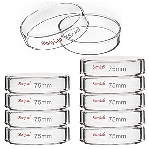 stonylab 10pk Glass Petri Dishes, 75x15 mm Autoclavable Borosilicate Glass Cell Culture Dishes Petri Dishes with Clear Lid for Laboratory
