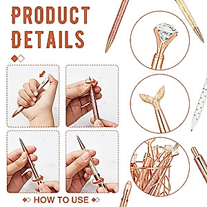 10 Pcs Ballpoint Pen Cute Rose Gold Pens Diamond Pen Liquid Sand Glitter Pen with Pen Holder Pencil Cup Make up Brush Holder Rose Gold Office Supplies for Women Wedding Office Rose Gold Desk Supplies