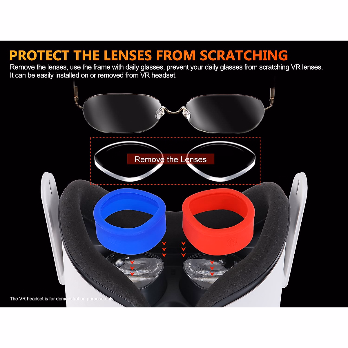 Customized Myopia Lenses Insert Compatible with Meta/Oculus Quest 2, Blue Light Blocking Lens with Silicone Protective Cover, Easy to Install & Remove, Anti-Fog Anti-Glare(Two Lenses, SPH:-4.75)