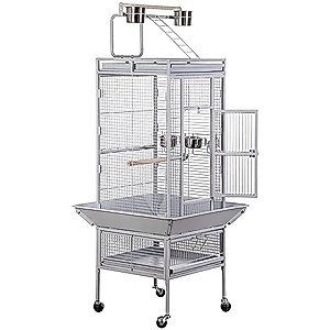 ZENY 61-inch Large Parrot Cockatiel Bird Cages with Wrought Iron Play Top, Aviary with Rolling Stand for Sun Parakeet Quaker Conure Lovebird Budgie Finch African Grey White Birdcage (White)